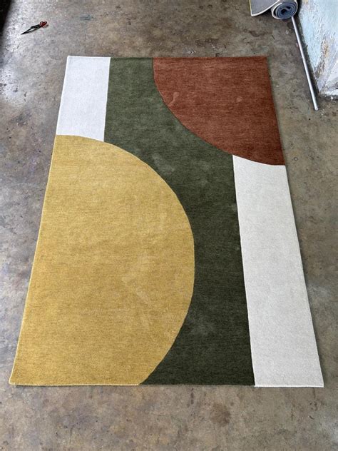 Hand Tufted Wool Area Rug Mid Century Modern Geometric Earth Tones Etsy
