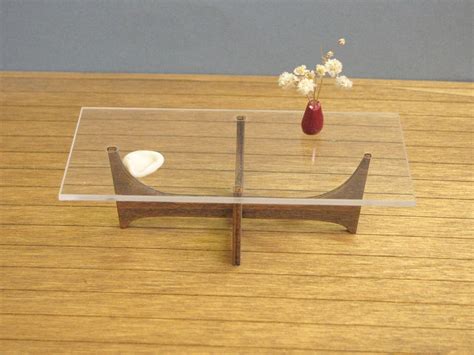 Glass And Wood Rectangle Coffee Table 1 12 Collectible Miniature