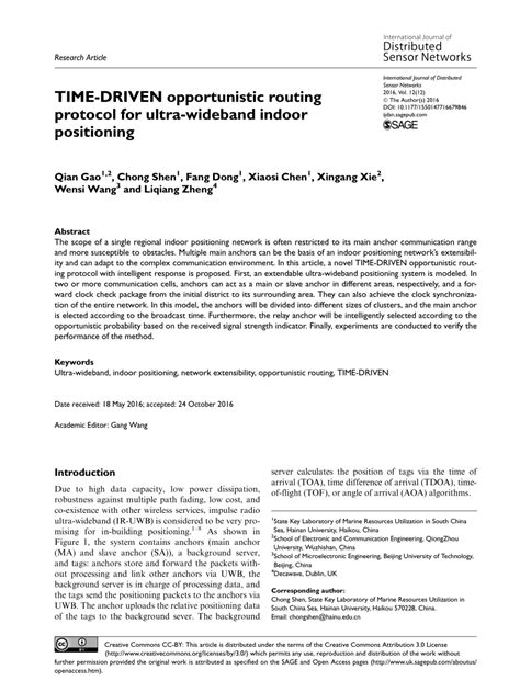 Pdf Time Driven Opportunistic Routing Protocol For Ultra Wideband Indoor Positioning