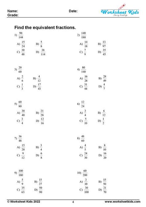 Equivalent Fractions Worksheets For 3rd And 4th Grade Free Pdf Worksheets Library