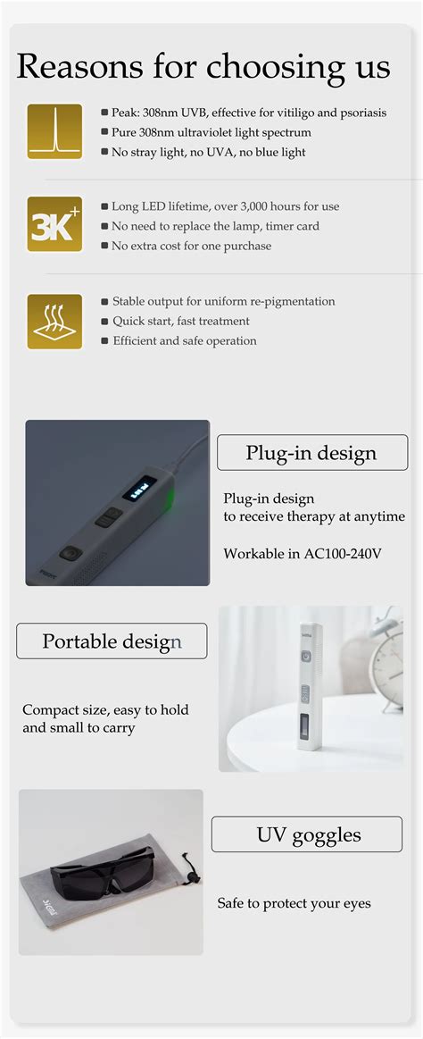 Home Phototherapy 308nm Led Uvb Light Therapy Wand For Spot Vitiligo Psoriasis Treatment Machine