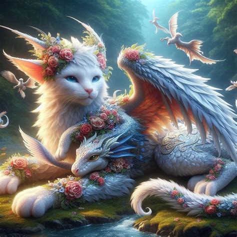 Whimsical White Cat And Dragon Illustration Disney Sprüche