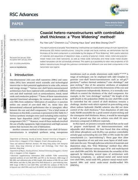 Pdf Coaxial Hetero Nanostructures With Controllable Shell Thickness