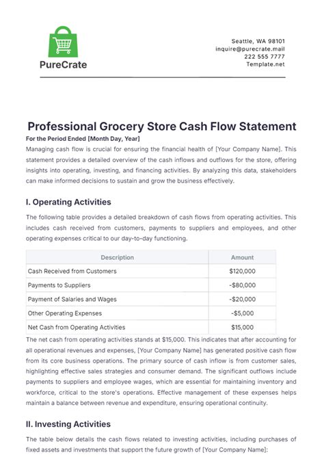 Free Professional Grocery Store Cash Flow Statement Template To Edit Online