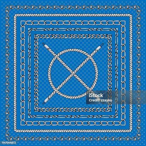 레트로 손으로 그린 스케치 실버 체인 어두운 파란색 배경에 테두리 패턴입니다 스카프 또는 큰 스카프에 대 한 그리기 인쇄를