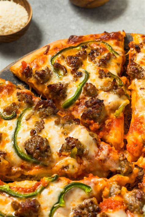 Homemade Italian Sausage And Pepper Pizza Stock Image Image Of Pepper