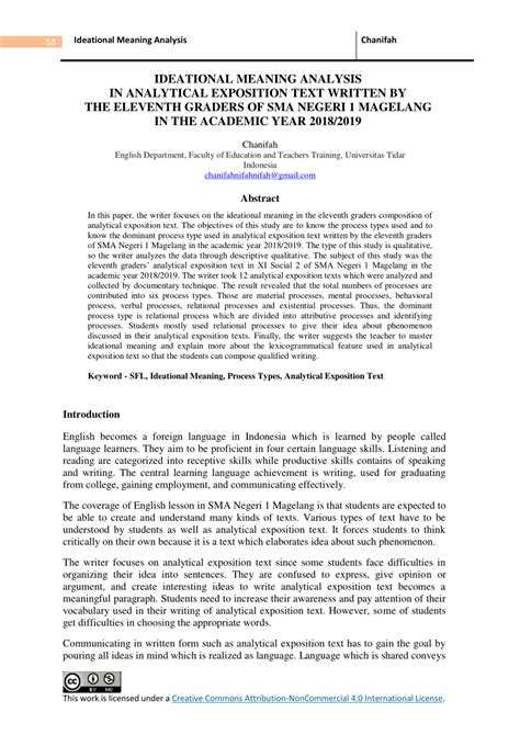 Pdf Ideational Meaning Analysis In Analytical Exposition Text Written