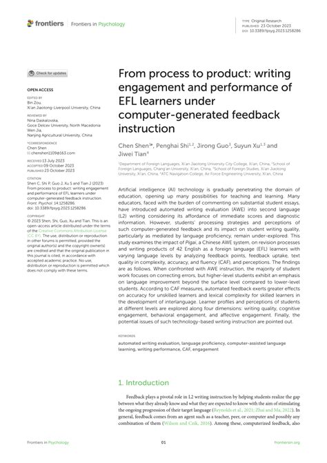 Pdf From Process To Product Writing Engagement And Performance Of Efl Learners Under Computer