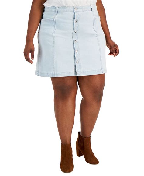 Style And Co Plus Size Button Front Denim Skirt Created For Macys Macys