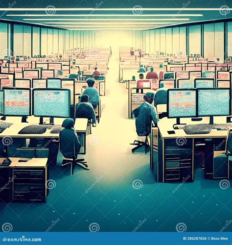 Digital Composite Of People Working With Computers In Office 3d Rendering Generative Ai Stock
