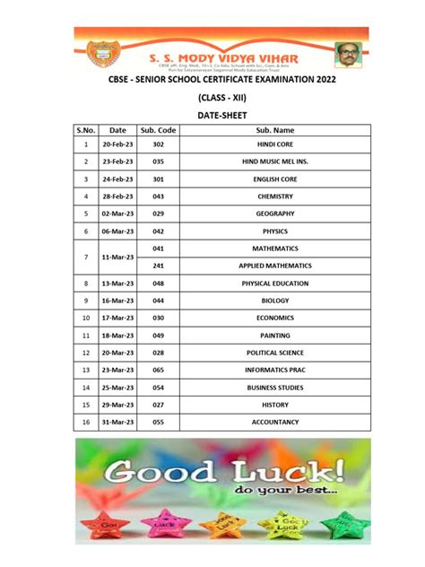 Date Sheet For Xii Cbse Annual Exam 2022 23 Pdf
