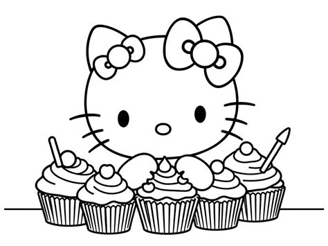 Hello Kitty With Cupcakes Coloring Page Free Printable Coloring Page