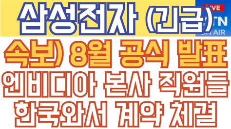 삼성전자 주가전망 속보 8월중 공식 발표 엔비디아 본사 직원들 한국와서 계약 체결한다 Youtube