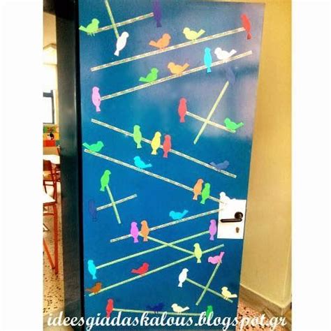 Ιδεες για δασκαλους Διακόσμηση πόρτας Πουλάκια στα σύρματα