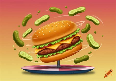 A Vibrant Stylized Illustration Of A Towering Double Cheeseburger With