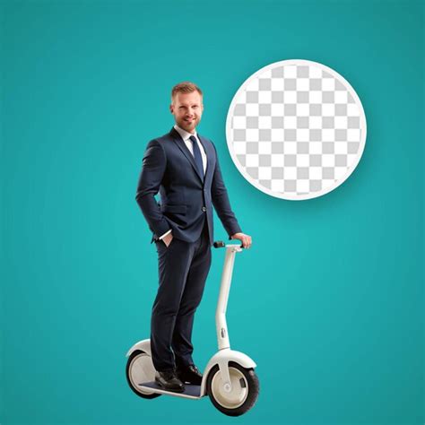 Premium Psd Friendly Adult Male With An Electric Scooter Isolated