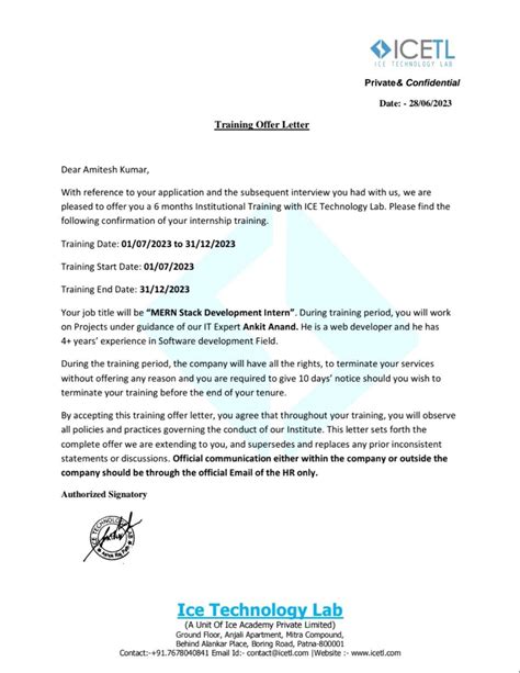 Amitesh Kumar On Linkedin Training Latter For Mern Stack Development Ice Technology Lab