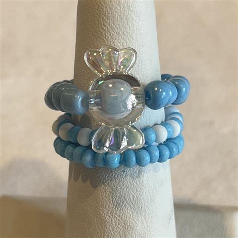 Handmade Blue Candy Beaded Ring Set A625 Handmade Depop