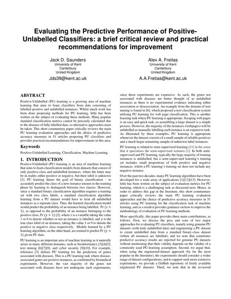Pdf Evaluating The Predictive Performance Of Positive Unlabelled Classifiers A Brief Critical