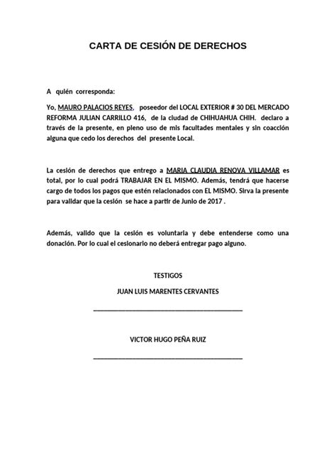 Carta De Cesión De Derechos Pdf