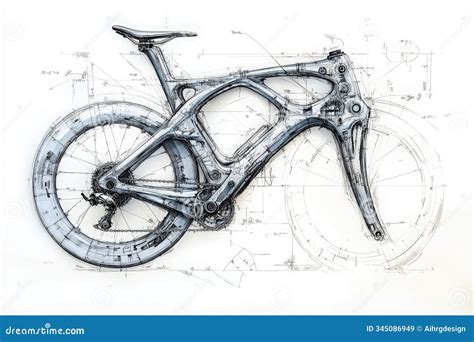 Technical Sketch Of An Innovative Bicycle Frame With Structural Dimensions Stock Illustration