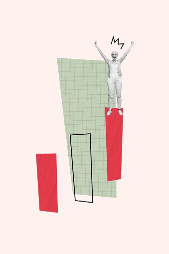 복합 트렌드 아트 워크 3d 이미지 사진 콜라주 Copyspace 늙은 여자 미니어처 스탠드 플랫폼 승리 목표 달성 경력 승진 65 69세에 대한 스톡 사진 및 기타 이미지
