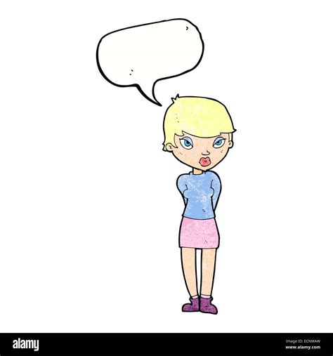 Cartoon Shy Woman With Speech Bubble Stock Vector Image And Art Alamy