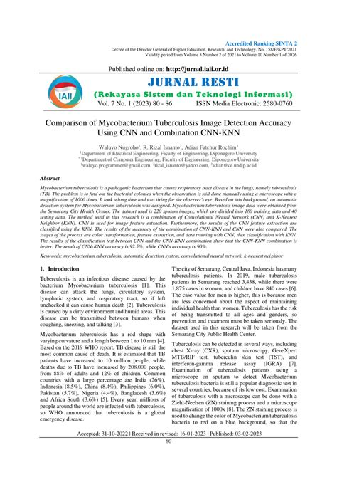Pdf Comparison Of Mycobacterium Tuberculosis Image Detection Accuracy Using Cnn And