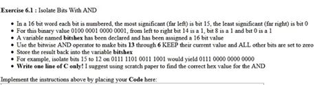 solved exercise 6 1 isolate bits with and in a 16 bit