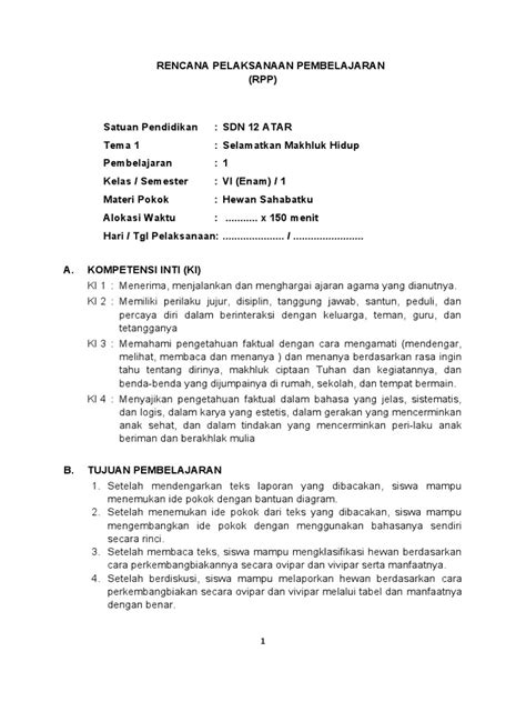 Rpp K6 Tema 1 St 2 Rev 2018 Pdf