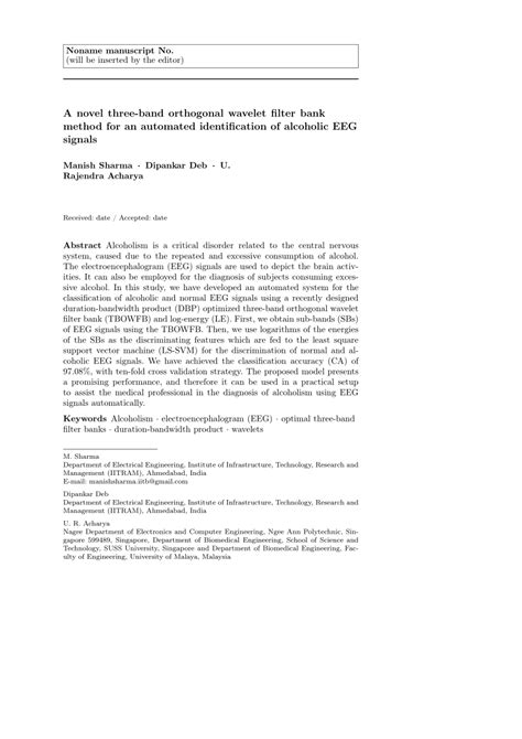 Pdf A Novel Three Band Orthogonal Wavelet Filter Bank Method For An Automated Identification