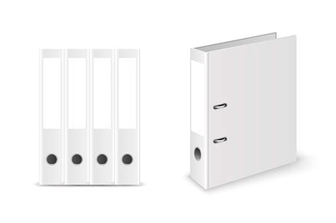 벡터 3d 닫기 사실적인 흰색 빈 사무실 바인더와 금속 링용 A4 용지 시트 설정 클로즈업 은 흰색 배경에 격리되어 있습니다 4cm 5cm 디자인 템플릿 모형 전면 측면 백