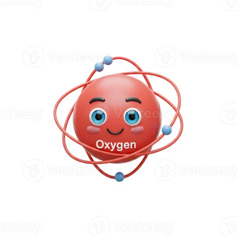 Cute Oxygen Atom Cartoon Character With Smiling Face And Electron Orbitals 58694066 Png