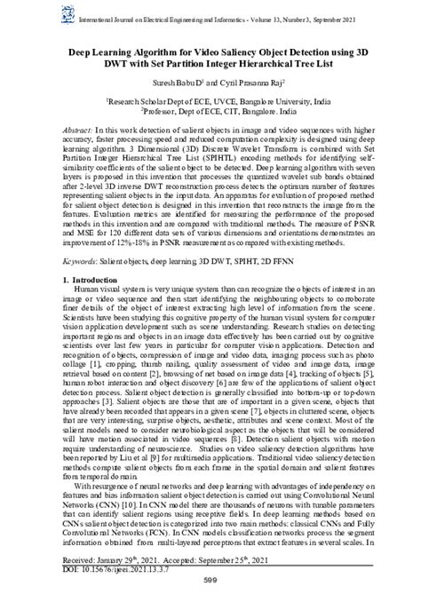Pdf Deep Learning Algorithm For Video Saliency Object Detection Using 3d Dwt With Set