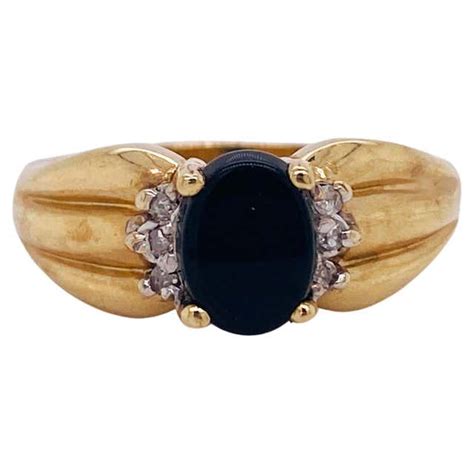 10k Onyx And Diamond Ring Shooting Star Onyx Ring Oval Large Onyx