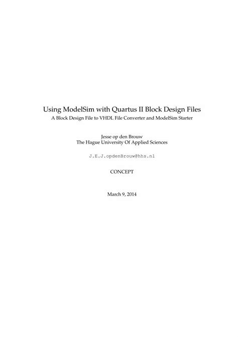 PDF Using ModelSim With Quartus II Block Design Files Ds Opdenbrouw Nl Quartus