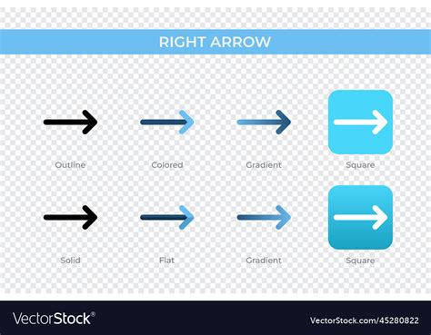 Right Arrow Icon In Different Style Arrow Vector Image