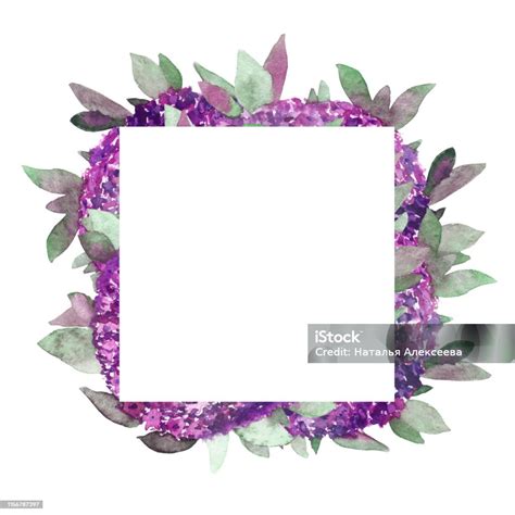 수채화 손 은 보라색 꽃과 녹색 잎과 나뭇 가지와 여름 자연 테두리 프레임을 그린 초대장과 텍스트 공간이있는 인사말 카드 0명에 대한 스톡 벡터 아트 및 기타 이미지