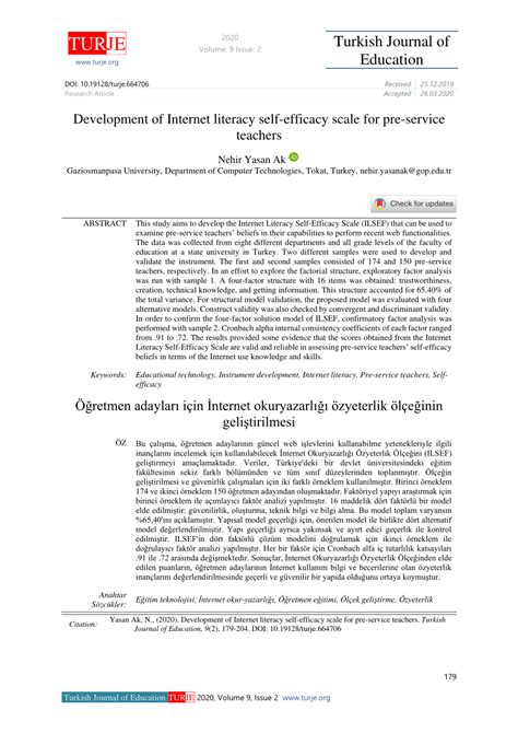 pdf development of internet literacy self efficacy scale for pre