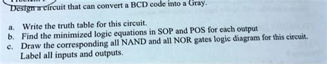 solved design a circuit that can convert a bcd code into a gray a