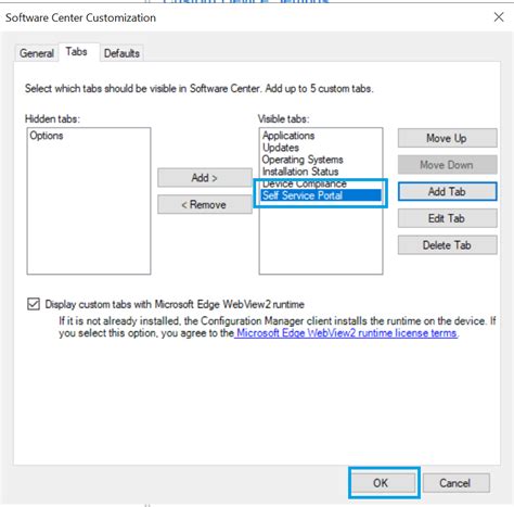 Software Center Customization Display Custom Tabs With Microsoft Edge Webview2 Runtime