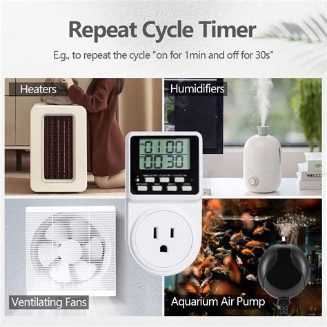 Techbee Digital Infinite Repeat Cycle Intermittent Timer Plug For Electrical Outlet 24 Hour
