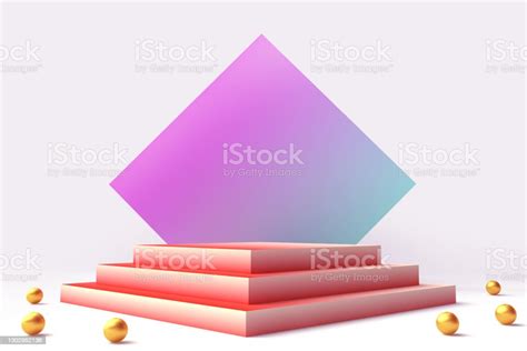 스퀘어 다채로운 빈 받침대 또는 연단 창조적 인 최소한의 개념 디자인 프리젠 테이션 템플릿에 대한 추상적 인 현대 미술 그림 3d 렌더링 0명에 대한 스톡 사진 및 기타