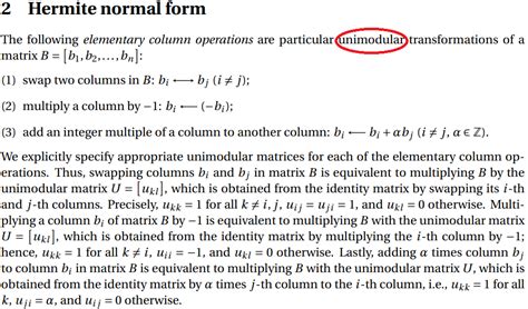 linear algebra elementary row operations that obtains the hermite normal form of a matrix