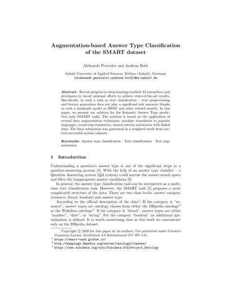 Pdf Augmentation Based Answer Type Classification Of The Smart Dataset