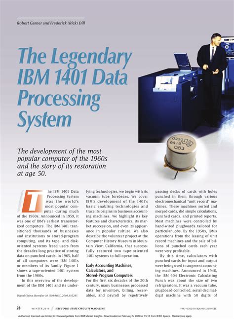 Pdf The Legendary Ibm 1401 Data Processing System