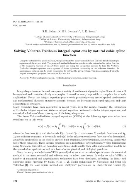 PDF Solving Volterra Fredholm Integral Equations By Natural Cubic