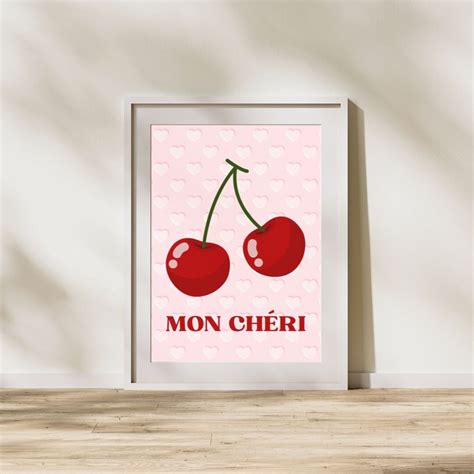 Mon Ch Ri Wall Art Kitchen Decor Digital Print Trendy Cherry Print Poster Printable Preppy Home