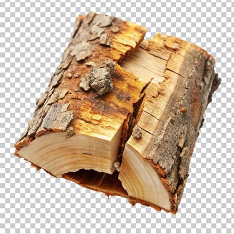 Premium PSD Broken Wood Piece Turned Tree Bark On Transparent Background