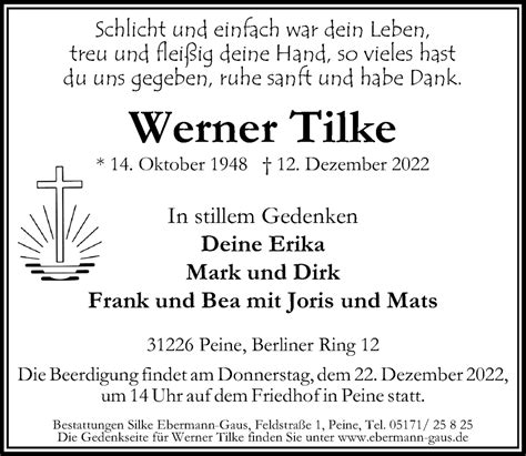 Traueranzeigen Von Werner Tilke Trauer Anzeigen De